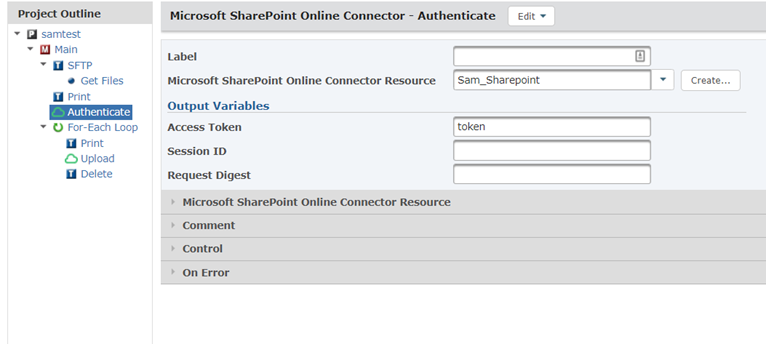 Setting up the SharePoint cloud connector to upload files to SharePoint ...